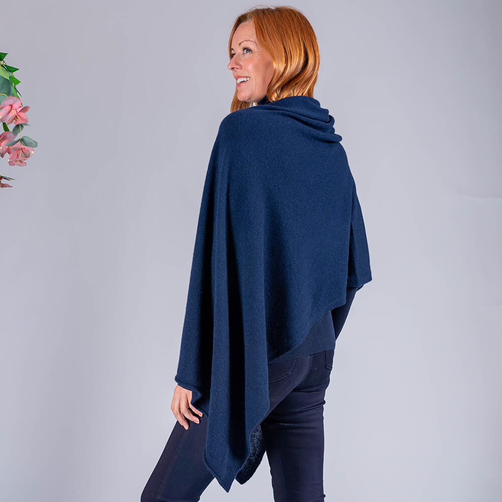 Women's Navy Blue Knitted Cashmere Poncho – Black.co.uk