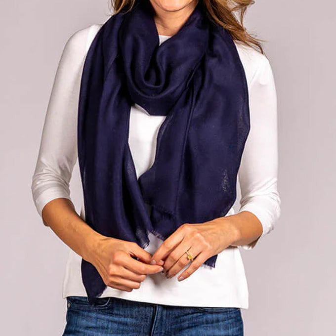 Midnight Navy Cashmere and Silk Wrap – Black.co.uk