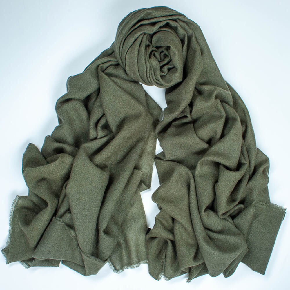 Olive Green Gossamer Cashmere Shawl – Black.co.uk