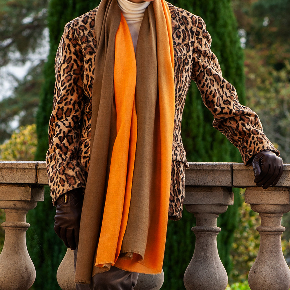 Brown & Orange Shaded cashmere and Silk Wrap – Black.co.uk
