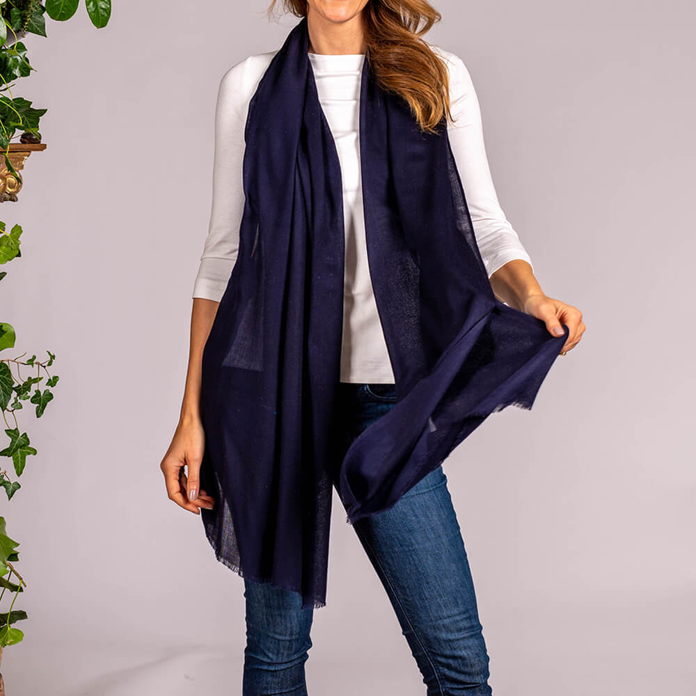Midnight Navy Cashmere and Silk Wrap – Black.co.uk